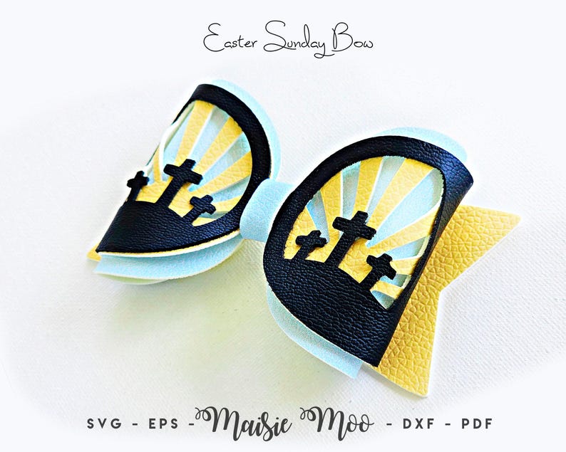 Easter Sunday Bow SVG, Christian Hair Bow Template, Three Cross Bow PDF ...