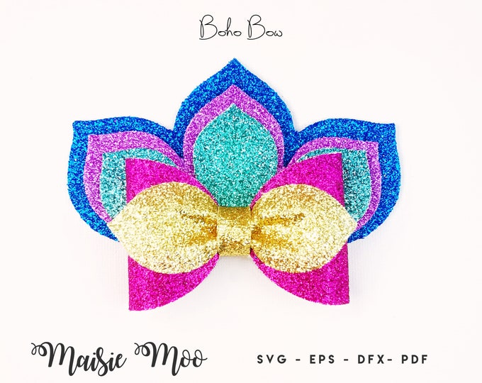 Boho Bow SVG Petal Bow Template Big Hair Bow PDF Peacock - Etsy