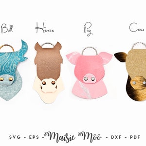 Leather Western Farm Animal Keychain SVG | Cow Key Fob | Horse, Bull ...