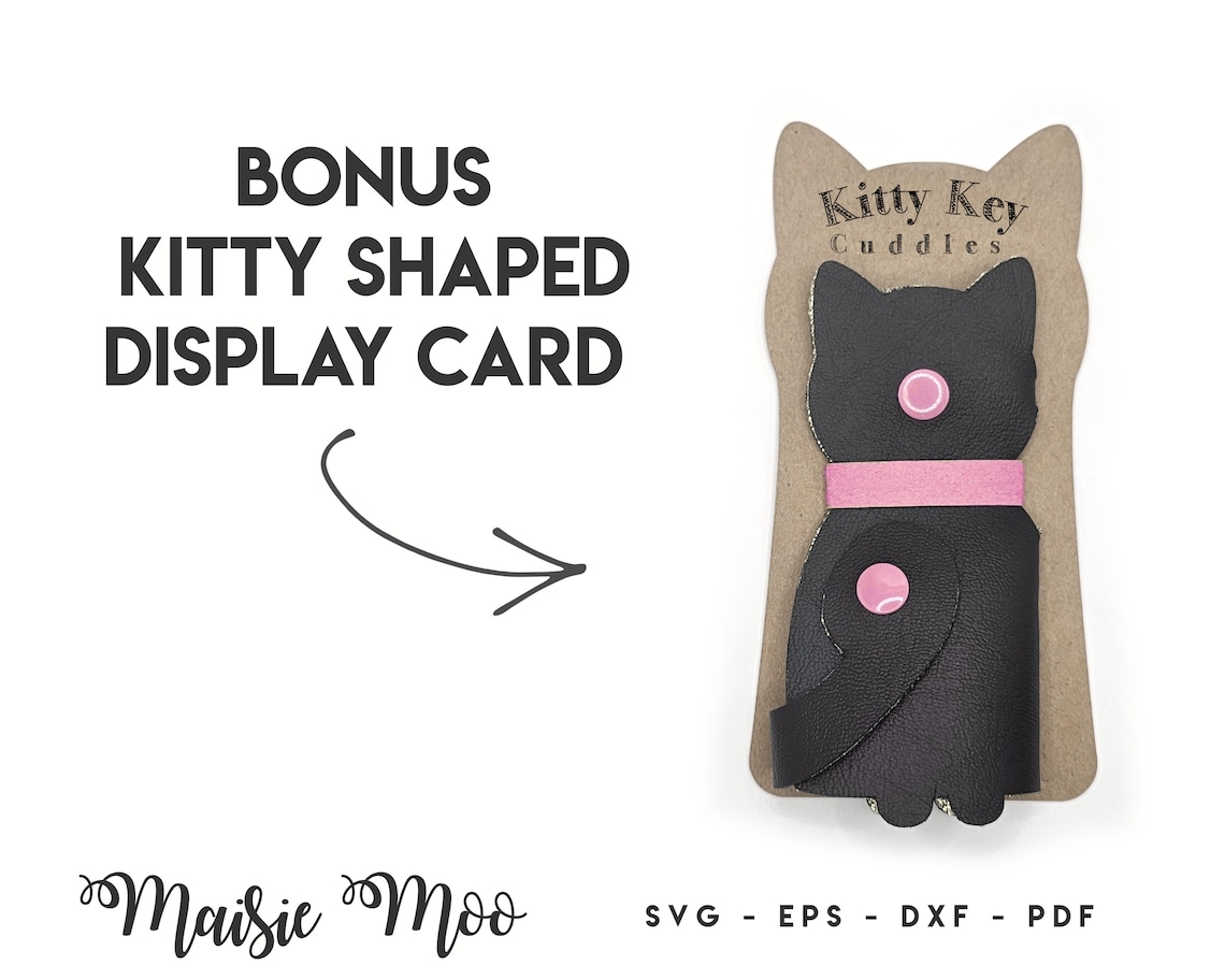 Pussy Cat Key Wrap Fob SVG | Kitty Cat Key Cover Template Keychain Bag ...