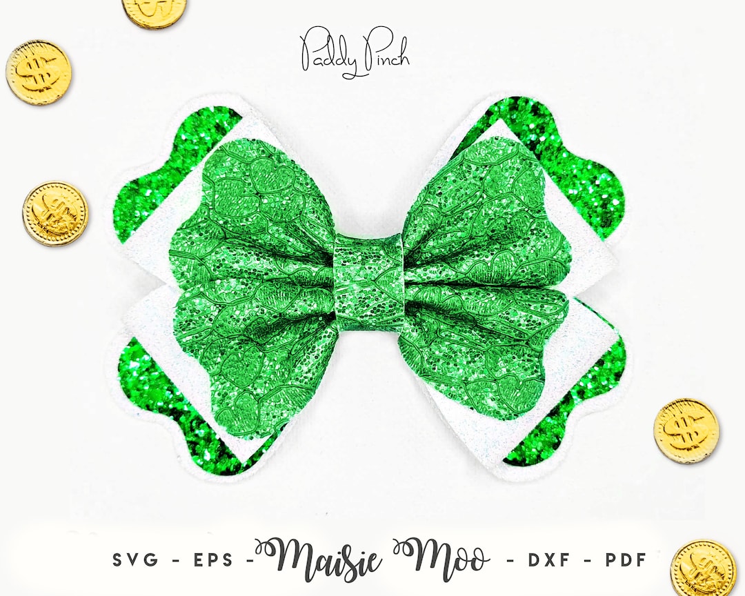 St Patrick's Bow SVG, Four Leaf Clover Bow Template, Shamrock Faux ...