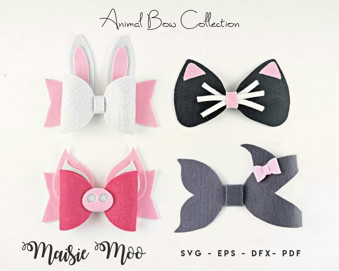 Animal Bow SVG, Bow Bundle SVG, Shark Bow, Kitty Bow, Piggy Bow, Bunny ...