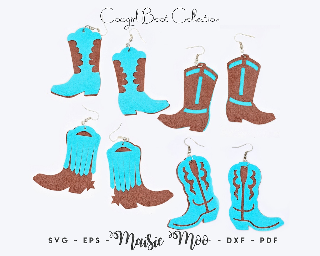 Cowgirl Boot Earring SVG | Faux Leather Earring Templates | Texas Boho ...