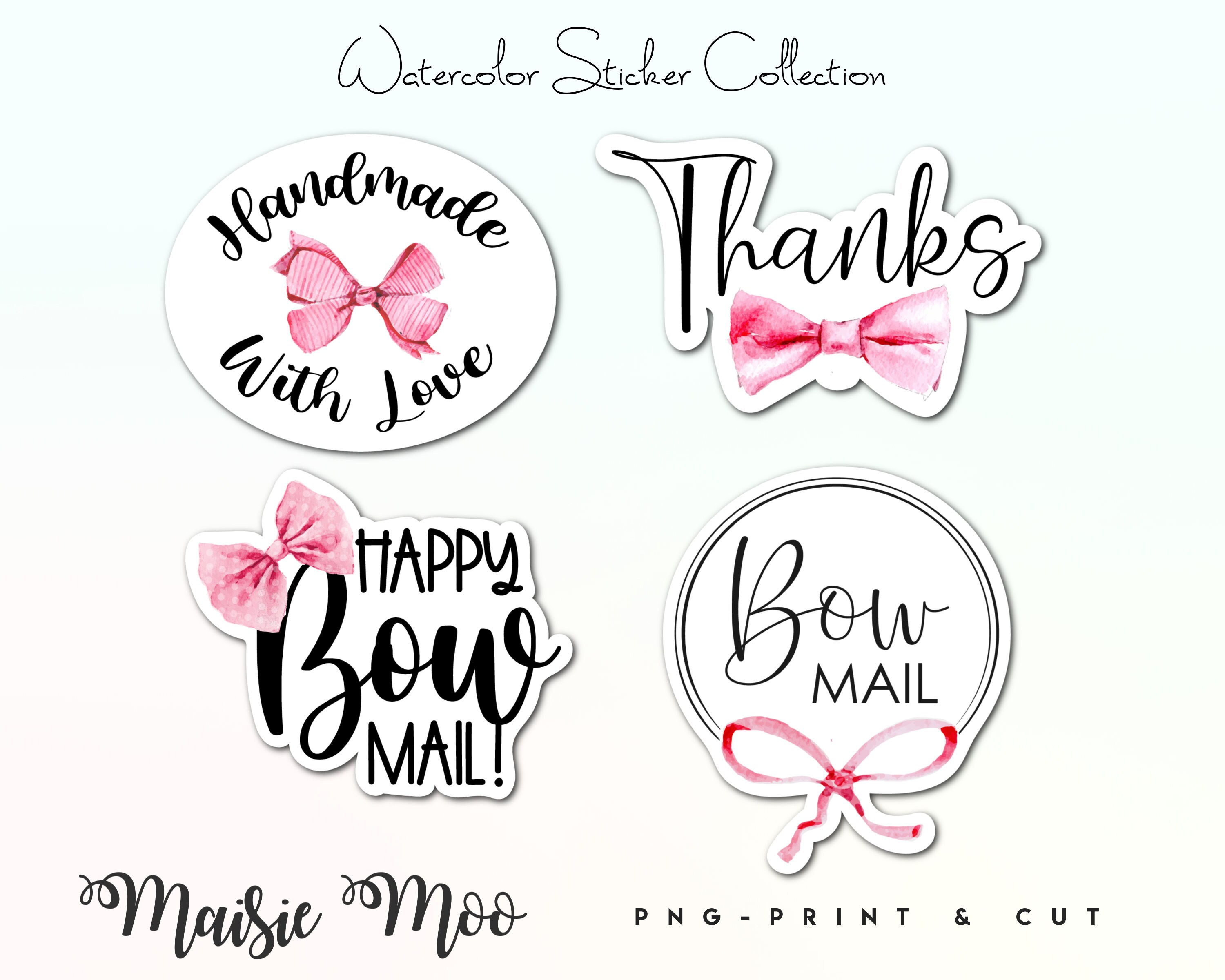 Bow Stickers PNG, Thank You, Happy Bow Mail, Handmade With Love Small ...
