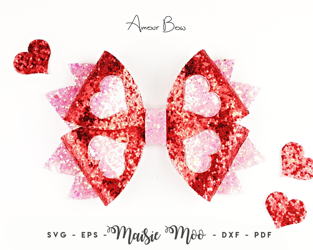 Valentine Bow SVG, Love Heart Hair Bow Template, Pinwheel Bow, Svg ...