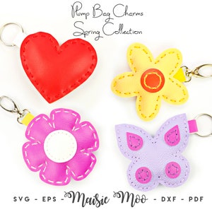 Faux Leather Bag Charm Pattern, Keychain SVG, Butterfly, Flowers, Plump ...