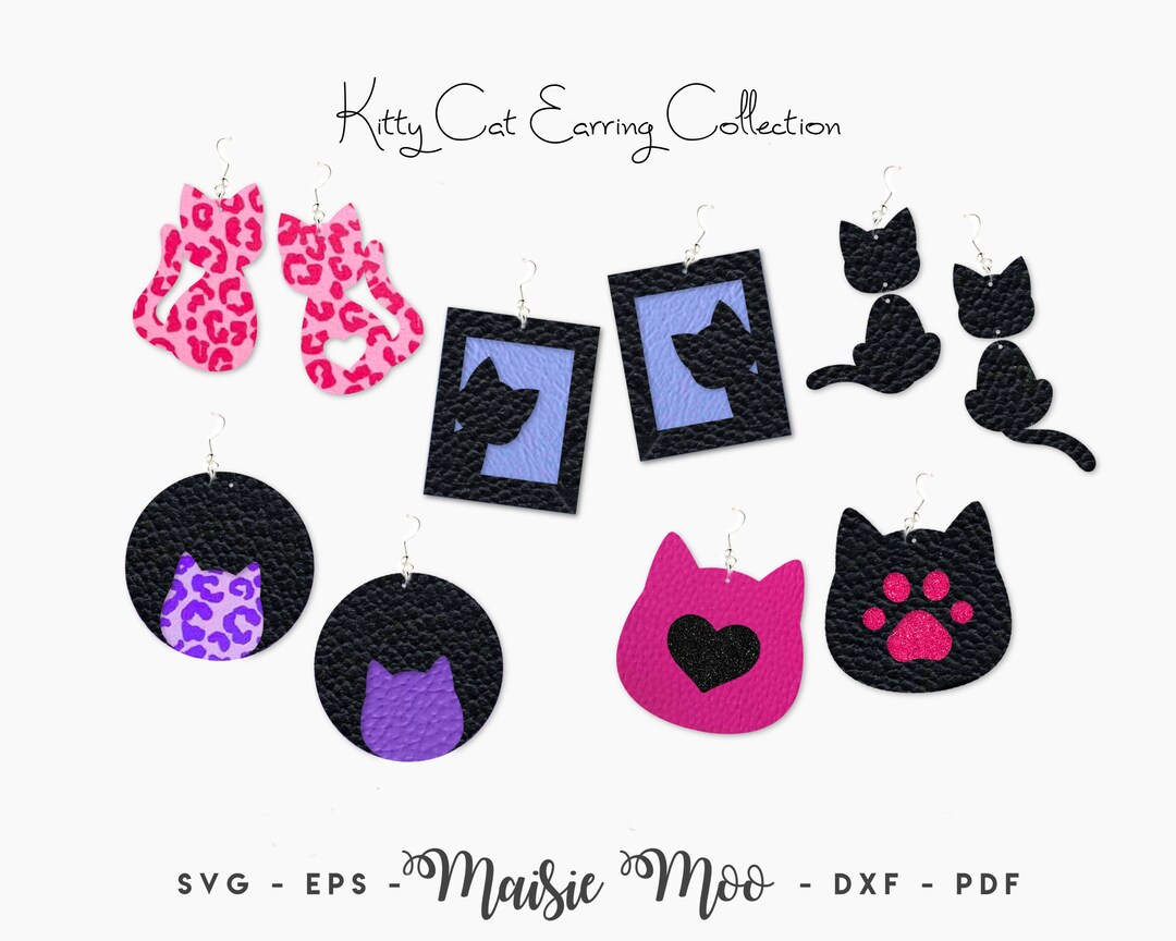 Cat Earring SVG | Faux Leather Kitty Earring Templates | Pussy Cat ...