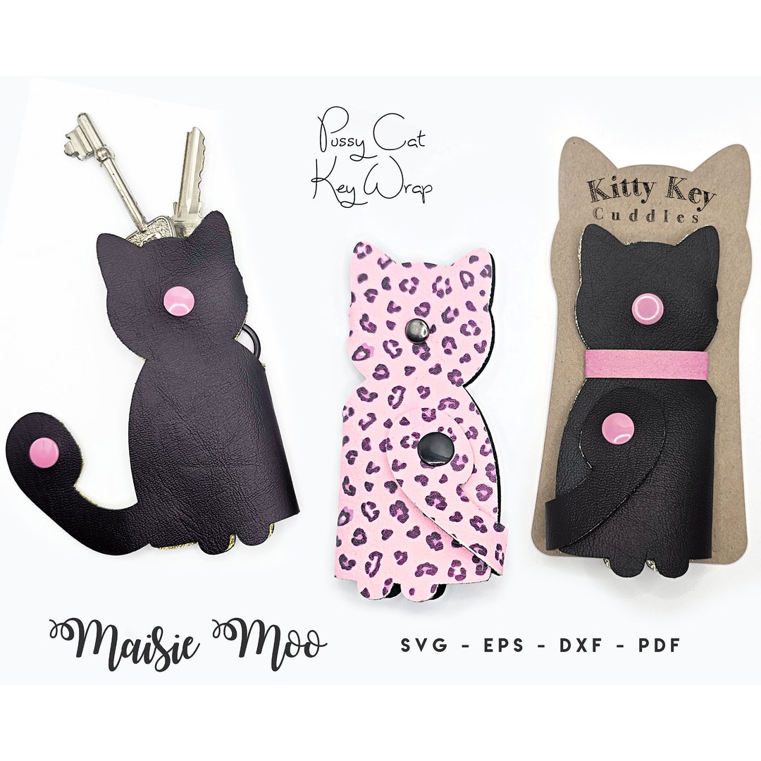 Pussy Cat Key Wrap Fob SVG Kitty Cat Key Cover Template - Etsy