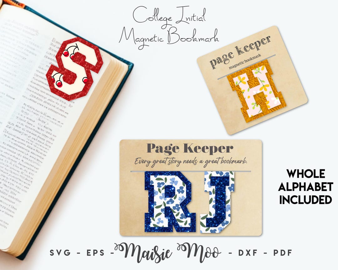Initial Letter Bookmark SVG, College Magnetic Bookmark Template, Book ...