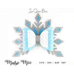 Christmas Bow Template, Ice Queen Winter Bow SVG, Hair Bow PDF, Frozen ...