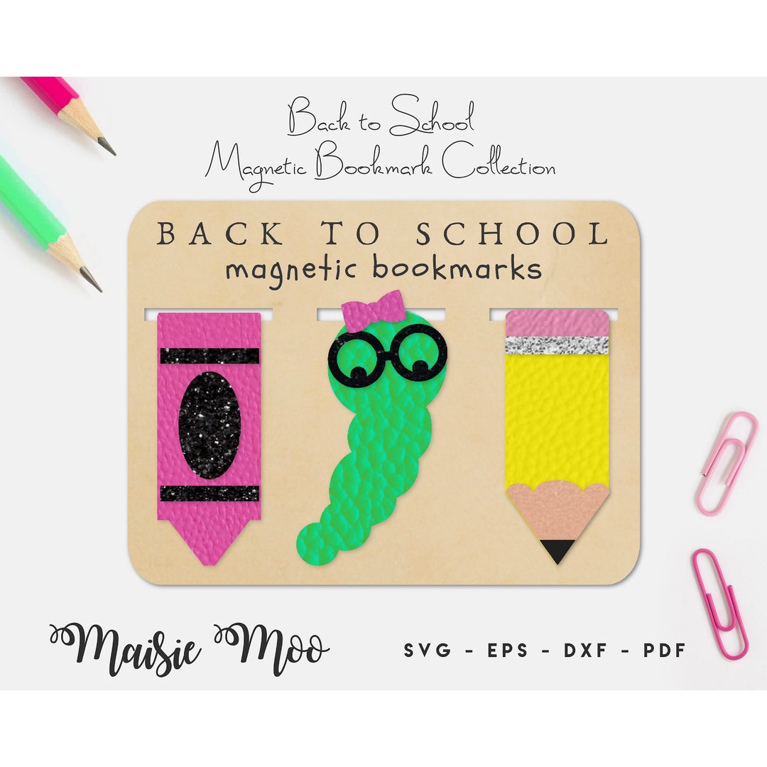 Back to School Magnetic Bookmark SVG Bookworm Pencil Crayon - Etsy