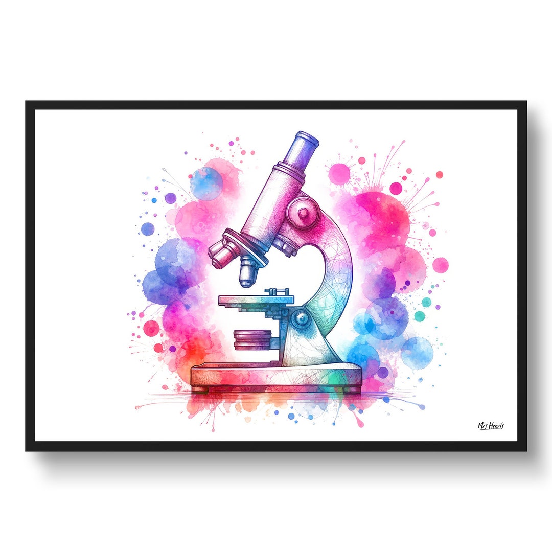 Microscope Art Print Science Lab Scientist Wall Art Print Watercolour ...