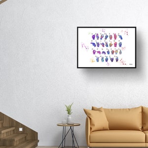 Sign Language Watercolour Print ASL Hand Signing Alphabet Medical Wall ...