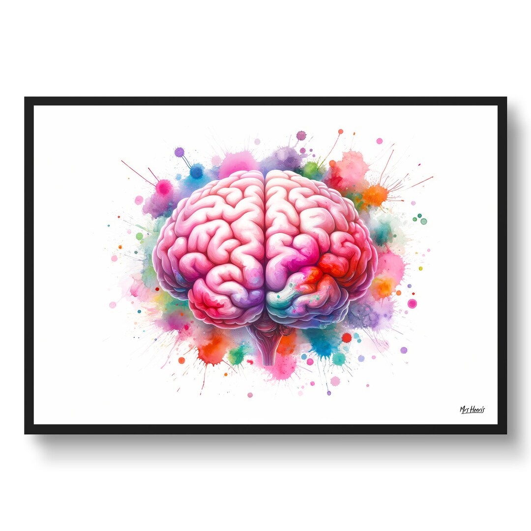 Brain Lobes Cerebral Cortex Neurology Wall Art Print Watercolour Brain ...