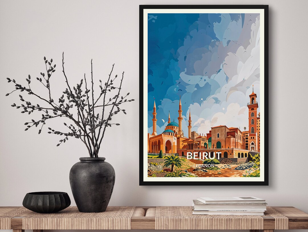 Beirut Lebanon Travel Art Poster Print. Retro Illustration Wall Art ...