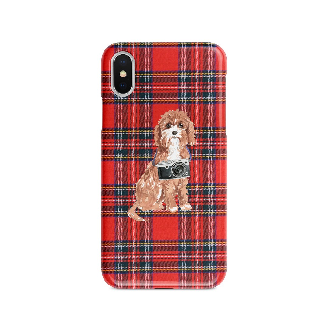 Cavapoo Dog Tartan Phone Case. 11 Styles: iPhone 16 Pro Max, 15, 14 to ...