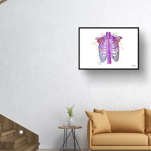 Thorax Watercolour Print Rib Cage Anatomy Medical Nurse & Doctor Office ...