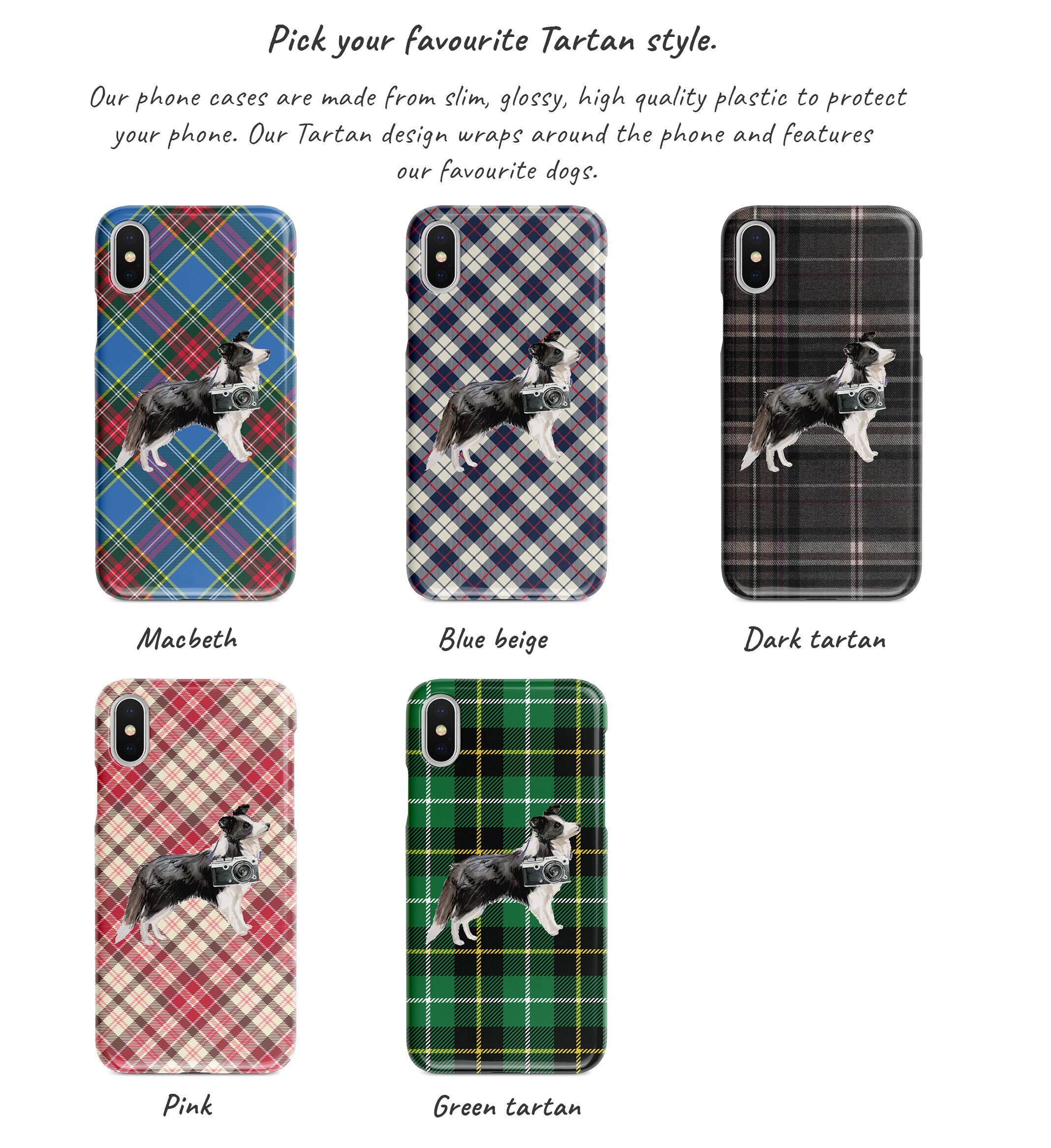 Border Collie Dog Tartan Phone Case. 11 Styles: iPhone 16 Pro Max, 15 ...