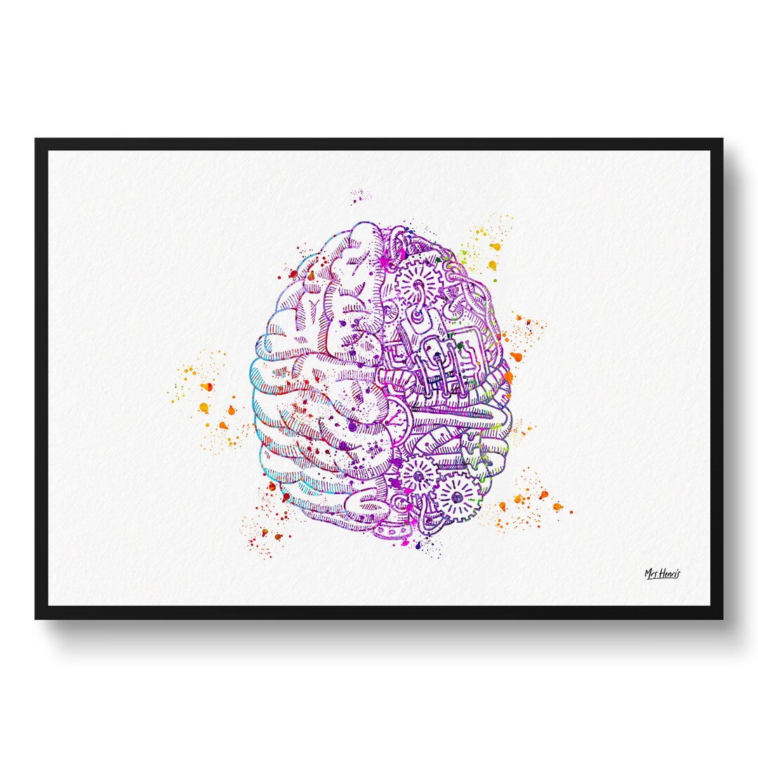 Mechanical Brain AI Watercolour Print Human Neurology Medical Doctor ...