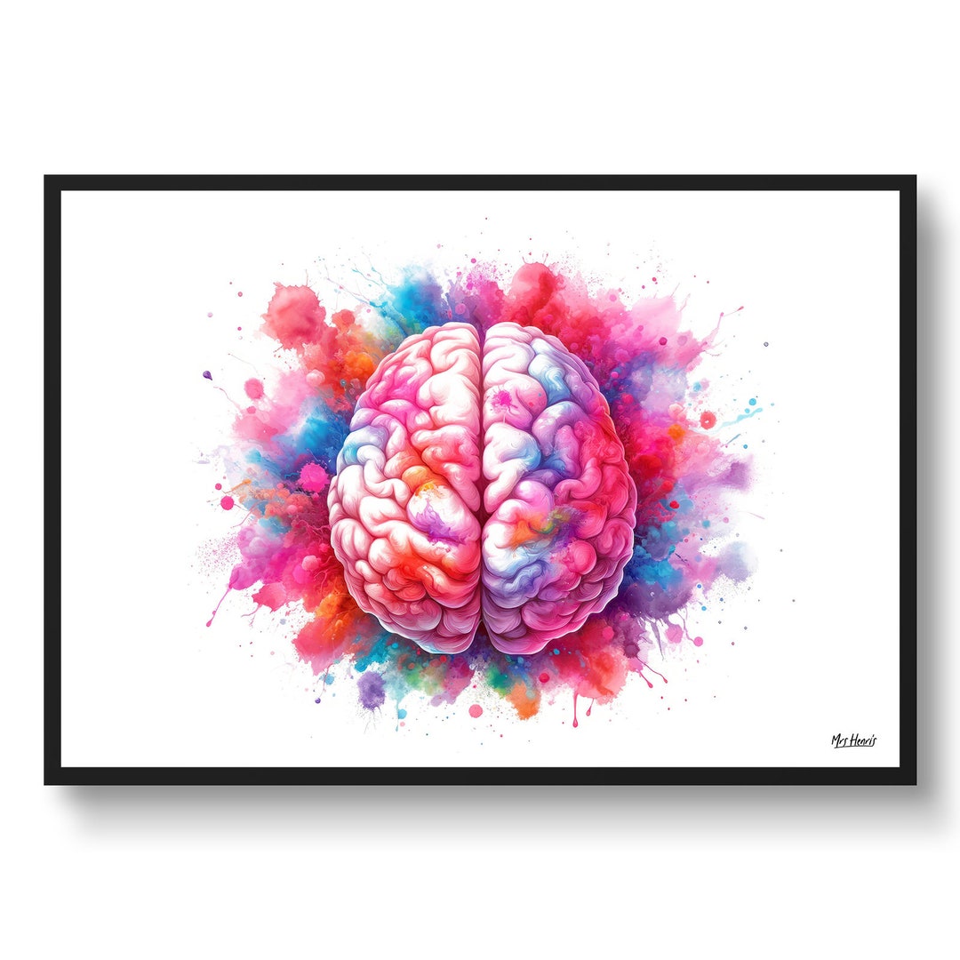 Brain Top Lobes Cerebral Cortex Neurology Wall Art Print Watercolour ...