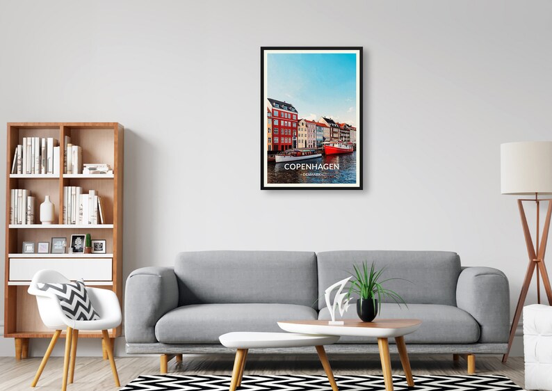 Copenhagen Denmark Travel Art Poster Print. Retro Illustration Wall Art ...