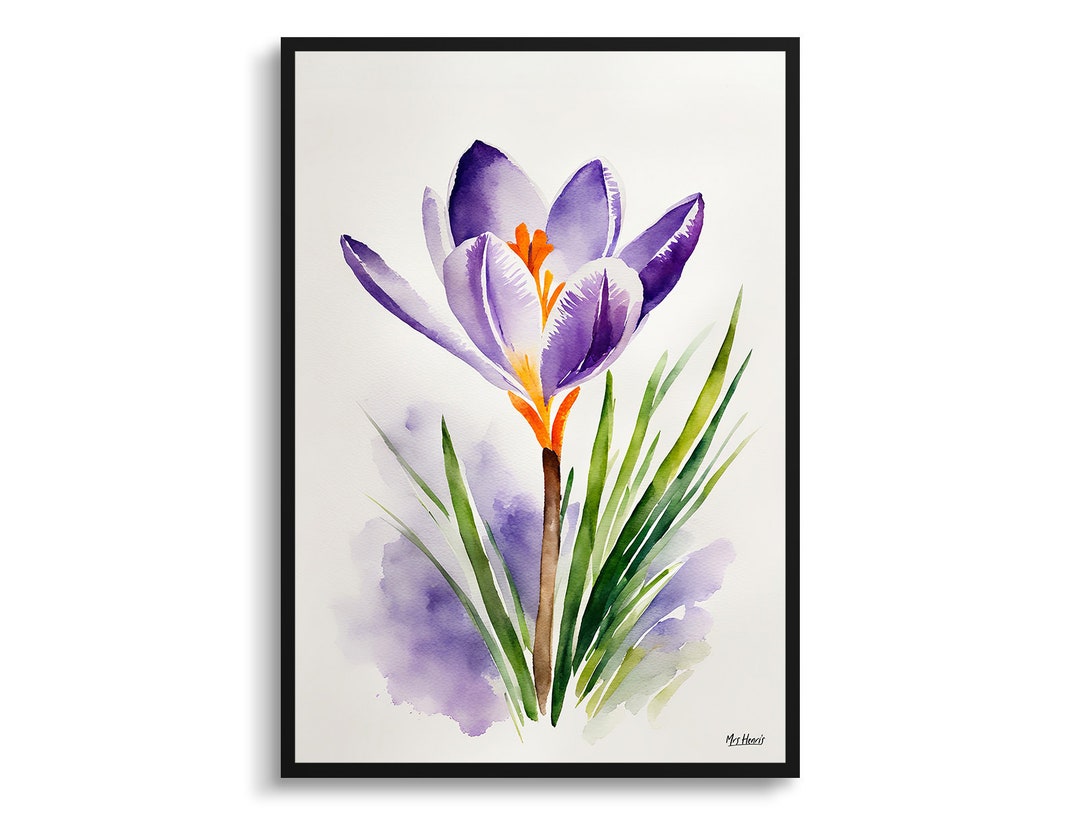 Crocus Minimalist Watercolour Botanical Art Print - Meadow Saffron ...