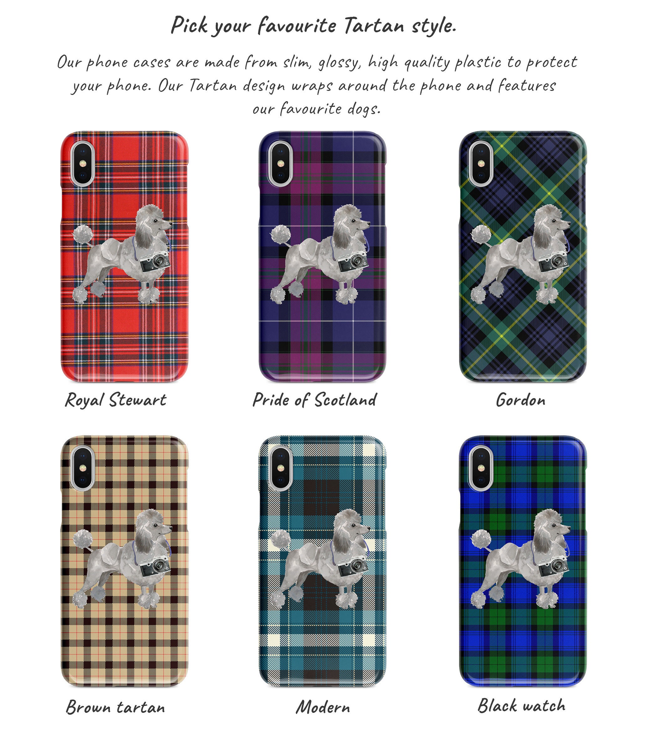 Grey Poodle dog Tartan phone case. 11 Tartan styles. Iphone 6 | Etsy
