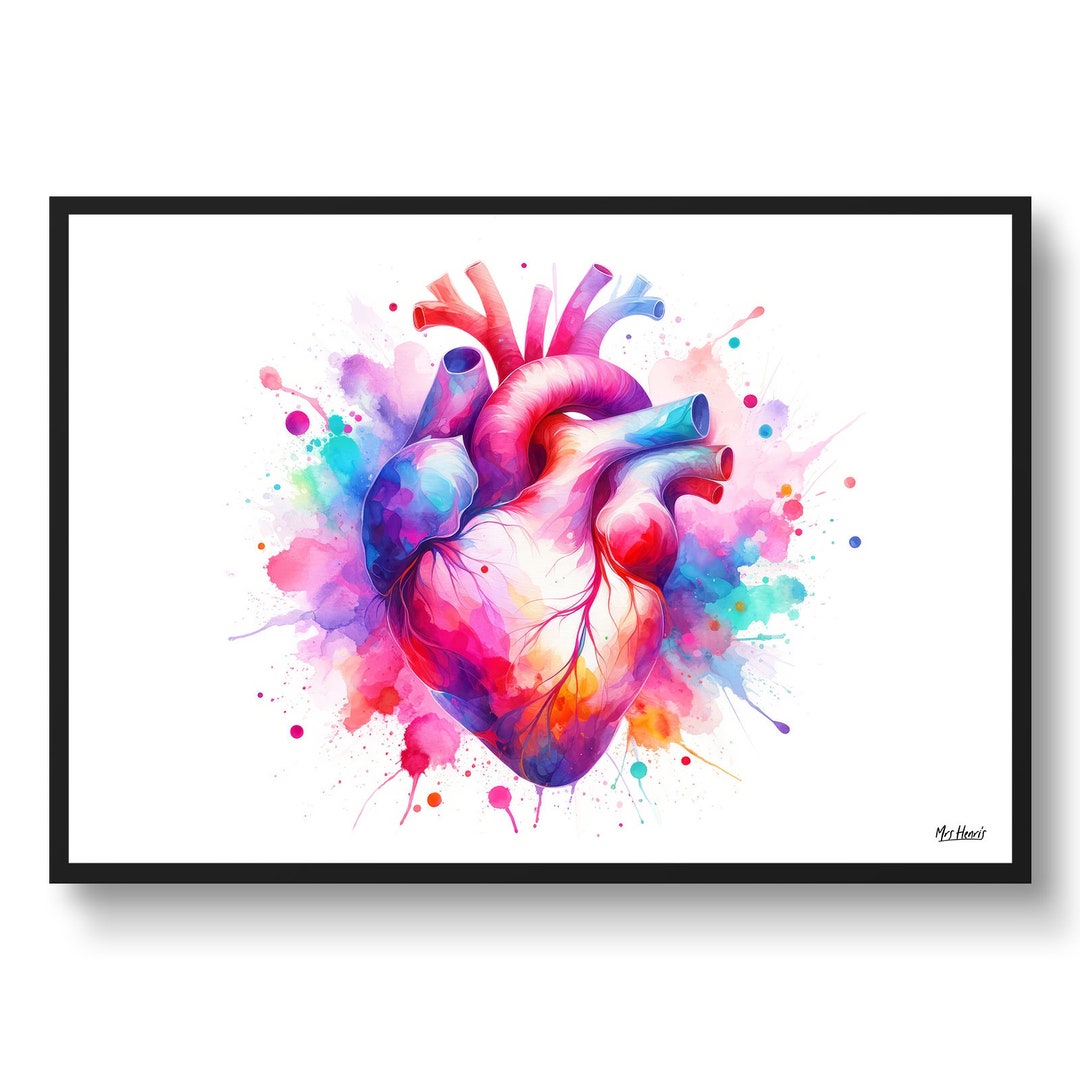 Heart Print Cardiology Cardiologist Wall Art Print Watercolour Heart ...