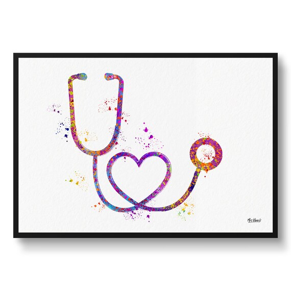 Stethoscope Watercolour Print Medical Tools Nurse & Doctor | Etsy
