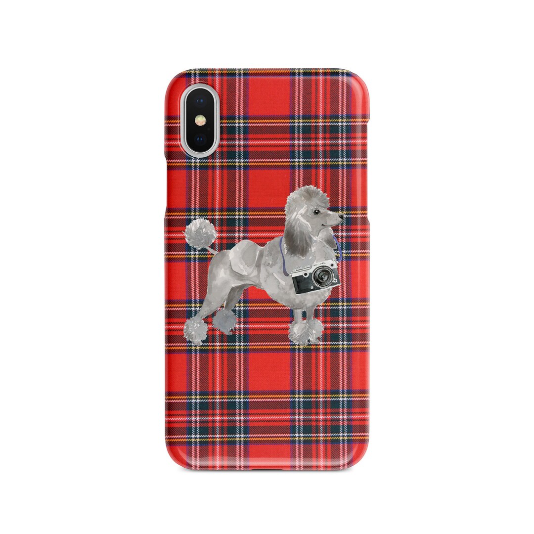 Grey Poodle Dog Tartan Phone Case. 11 Styles: iPhone 16 Pro Max, 15, 14 ...