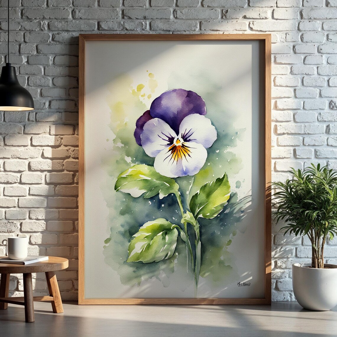 Pansy Minimalist Watercolour Botanical Art Print - Heartsease Floral ...