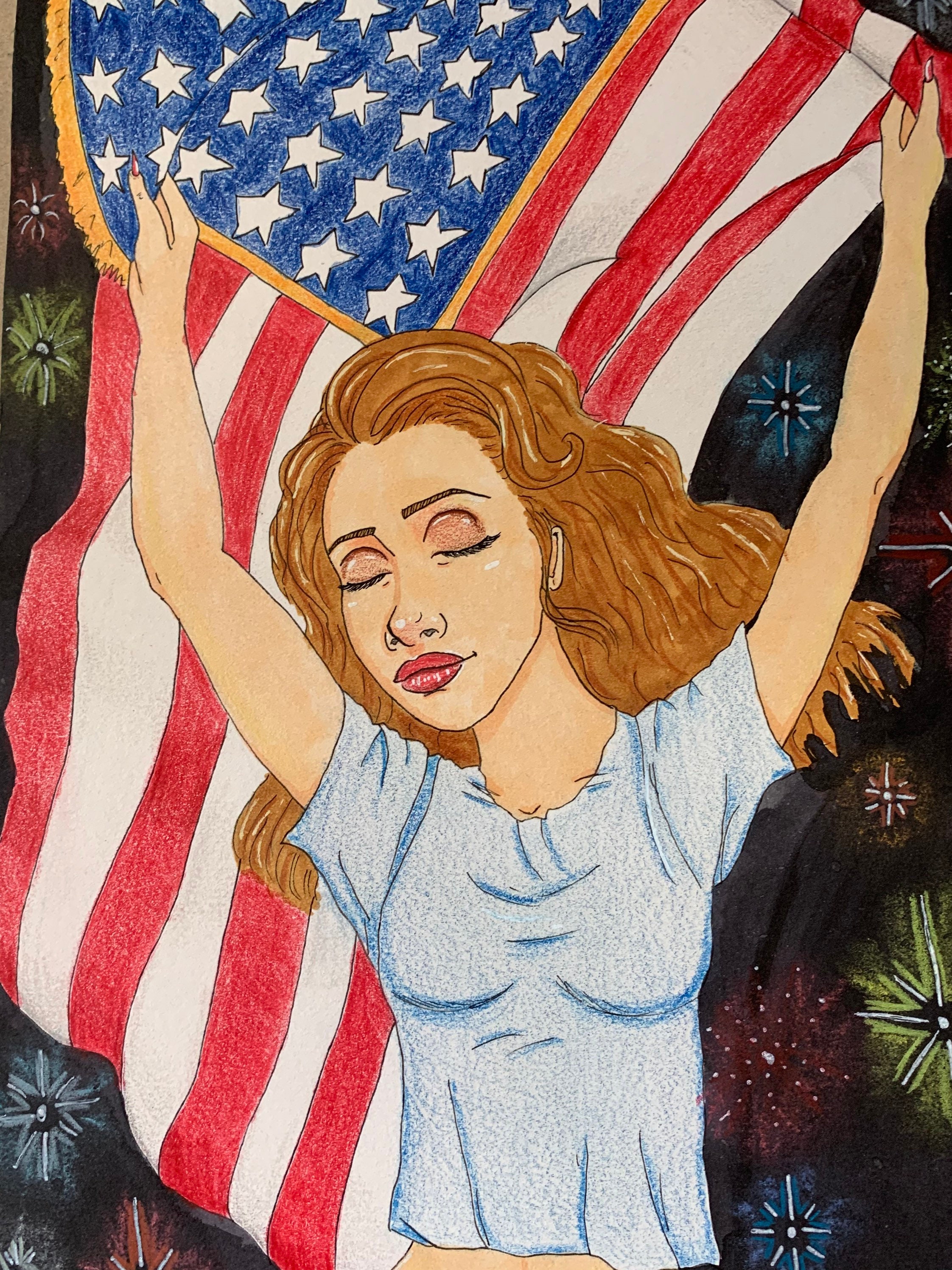 American Flag Pencil Drawing