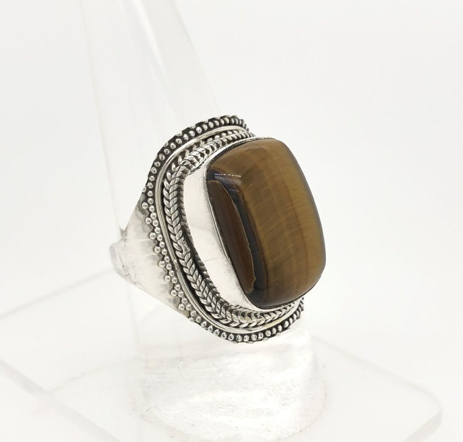 Silver Ring Tiger's Eye Gemstone Ring Rectangle Shape - Etsy