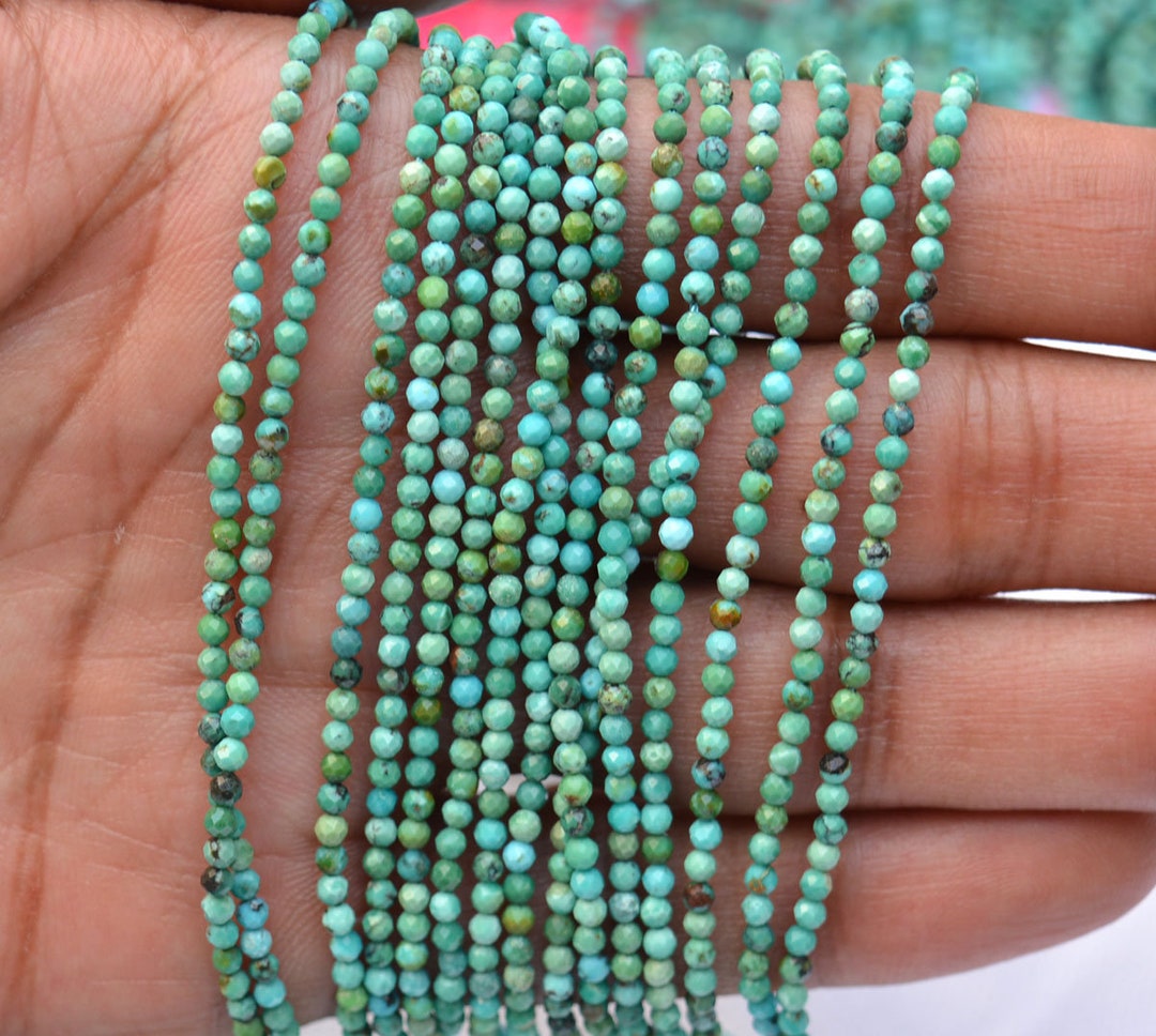 Turquoise Beads, Natural Turquoise Faceted Round Beads, 2.40mm Tibetan ...