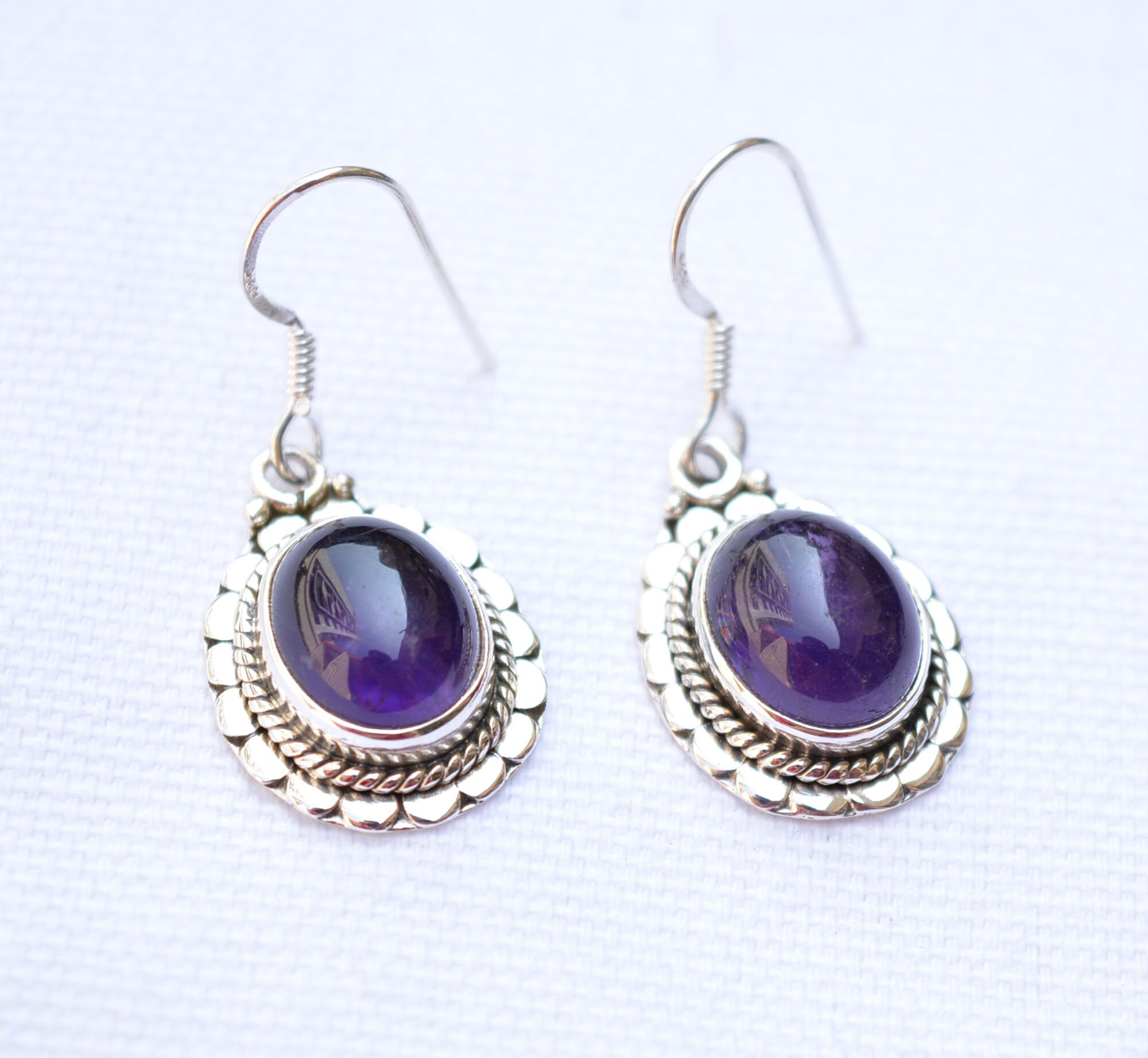 Amethyst Silver Earring Oval Handmade Earring February - Etsy UK