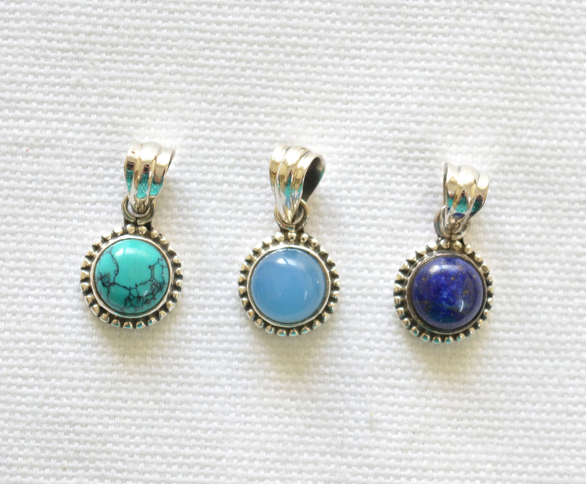 Handmade Pendant, Turquoise, Blue Onyx, Lapis Stone Pendant, Round ...