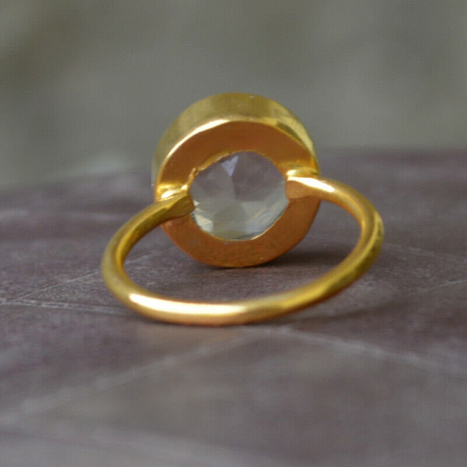 Round Clear Quartz Ring Solid 14K Yellow Gold Gemstone Ring | Etsy