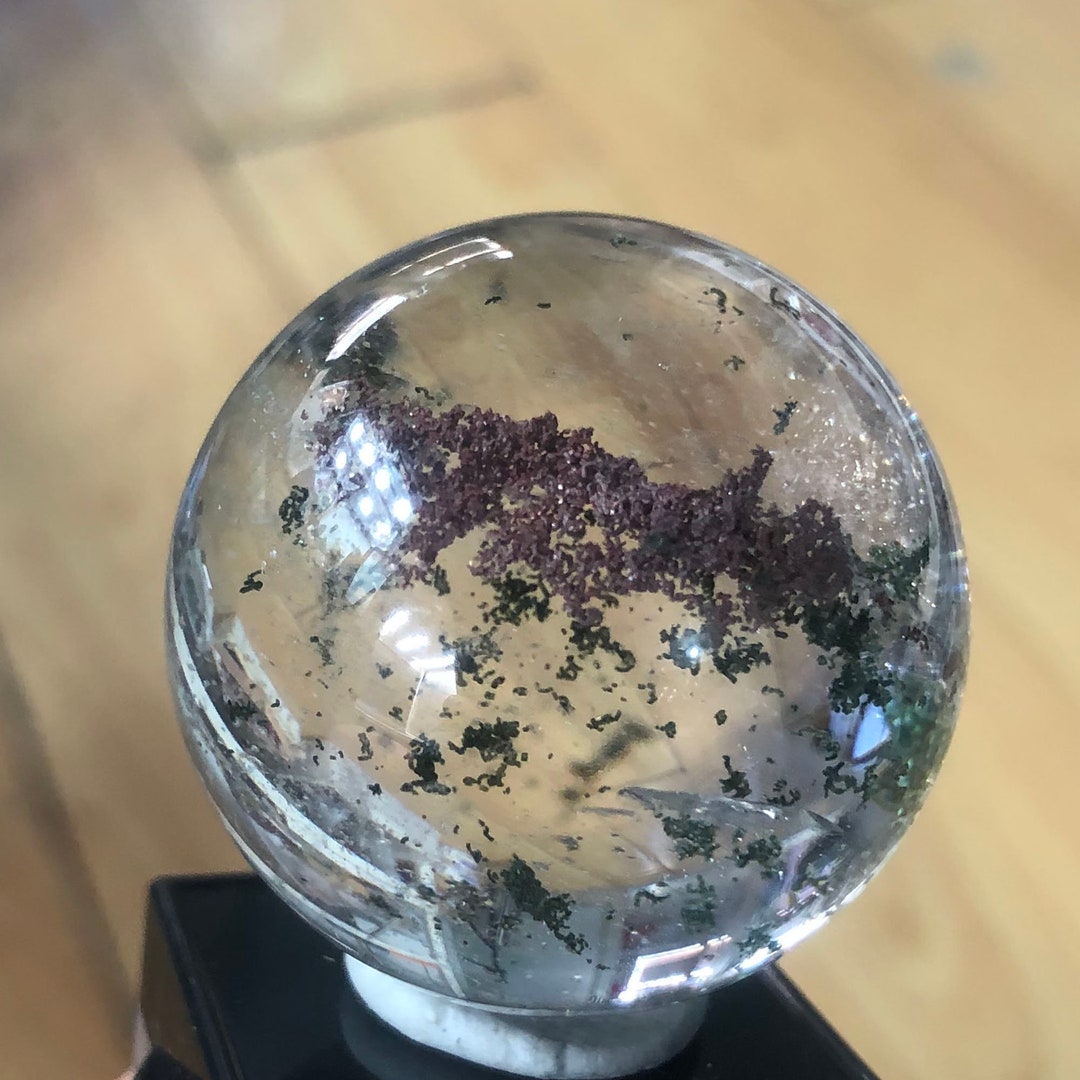 Clear Natural Green Ghost Crystal Ball /green Red Ghost Quartz Ball ...