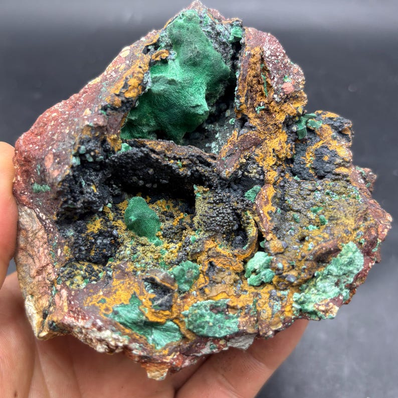 Red Cuprite /RARE Natural Silky Velvet Malachite Cluster, Mineral ...