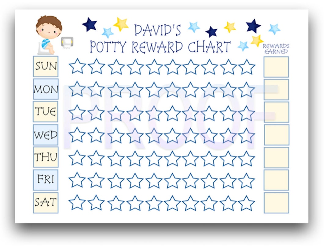 Boy's Potty Training Reward Chart Blue Stars Kids DIY - Etsy
