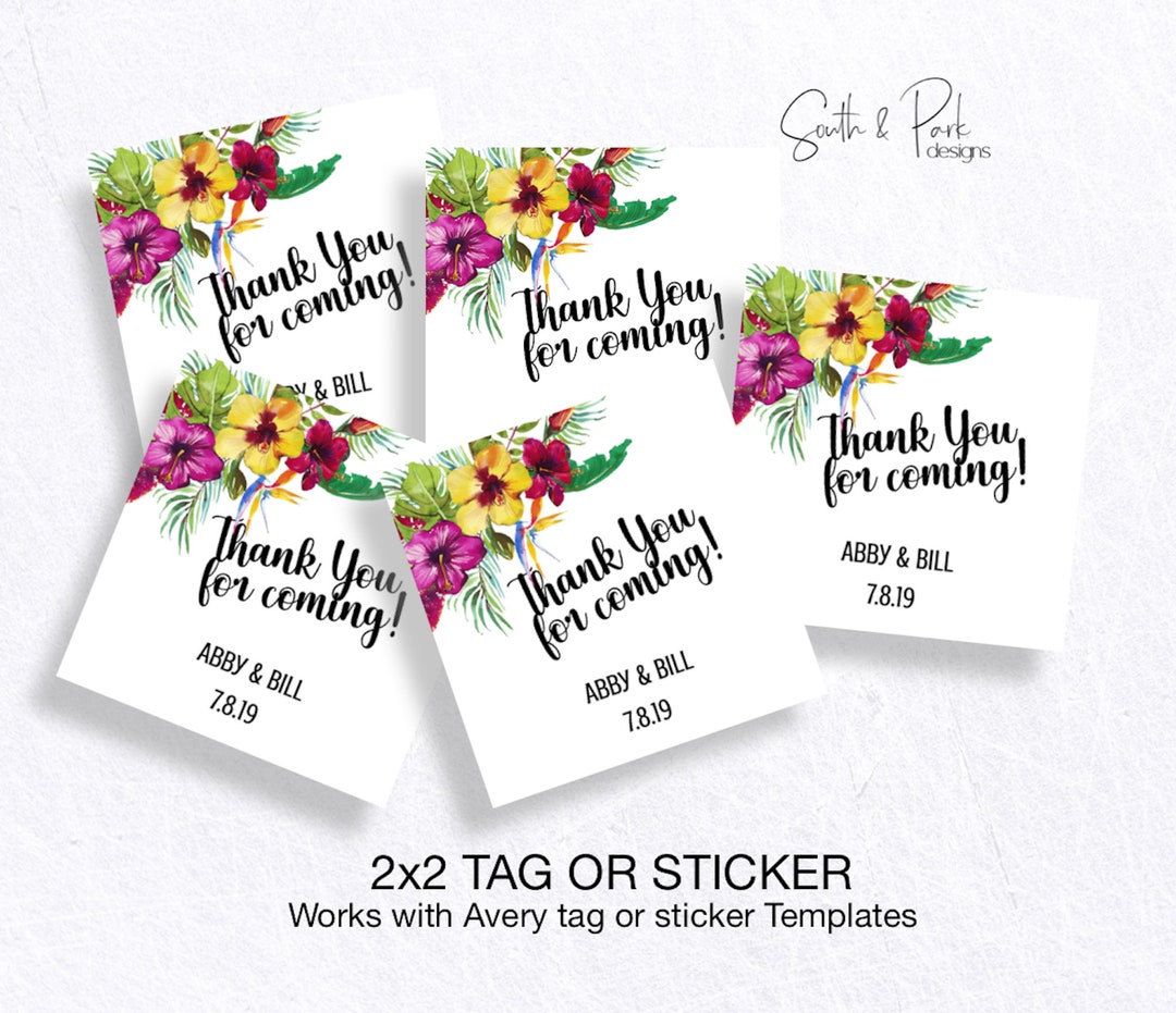 2x2 thank You Tags/stickers Summer Tropics Collection Editable DIY - Etsy