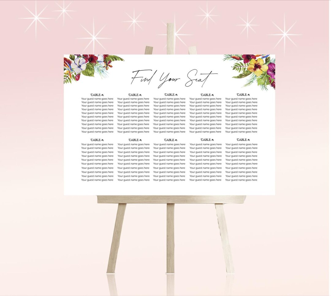 Tropical Wedding Seating Chart: Editable Beach Theme (24x36) - Etsy