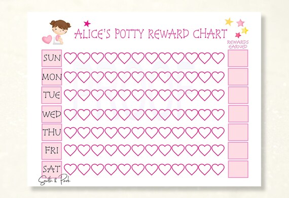 Girl Potty Training Reward Chart Pink Hearts Kids DIY - Etsy