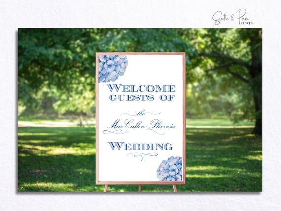 Hotel Wedding Welcome Sign Hydrangea Collection 24x36 | Etsy