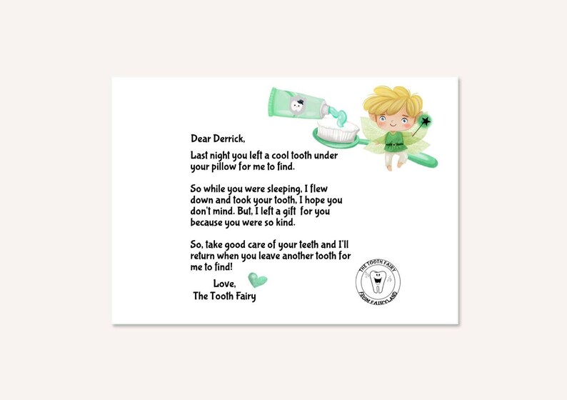 Boy Tooth Fairy Note: Personalized DIY Template (digital Download) - Etsy