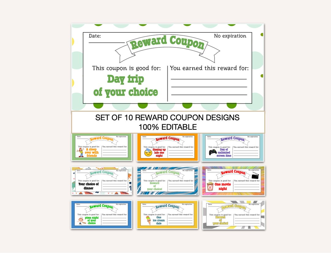Reward Coupons for Kids | Digital Download | Colorful | 100% Editable ...