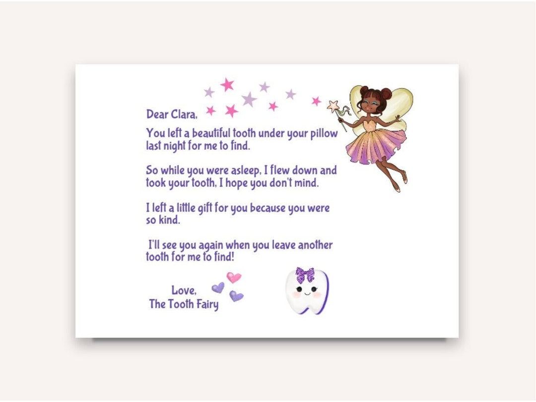 Purple | Tooth Fairy Certificate | DIY Template | Dark Skin - Etsy