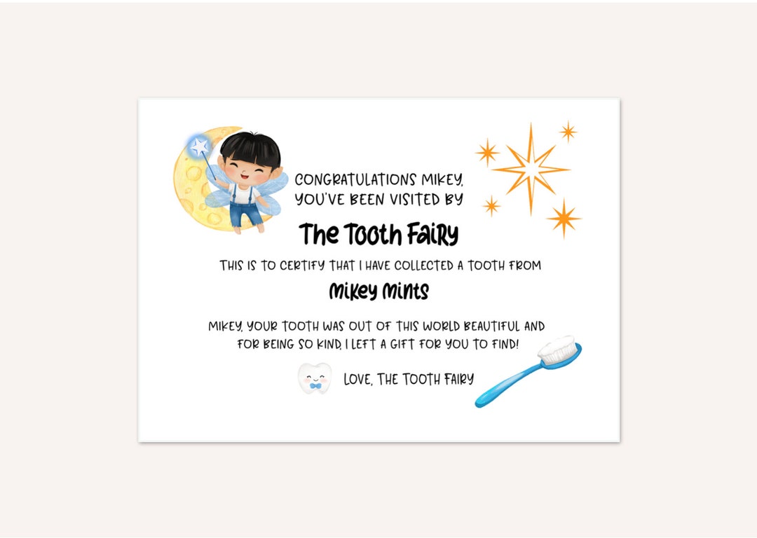 Boy Tooth Fairy Note: DIY Digital Template - Etsy