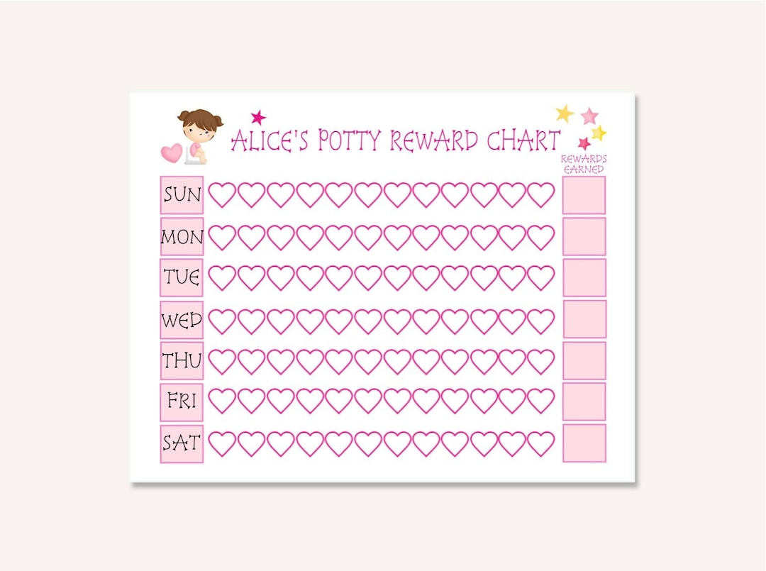 Girl Potty Training Reward Chart | Pink Hearts | Kids | DIY | Template ...
