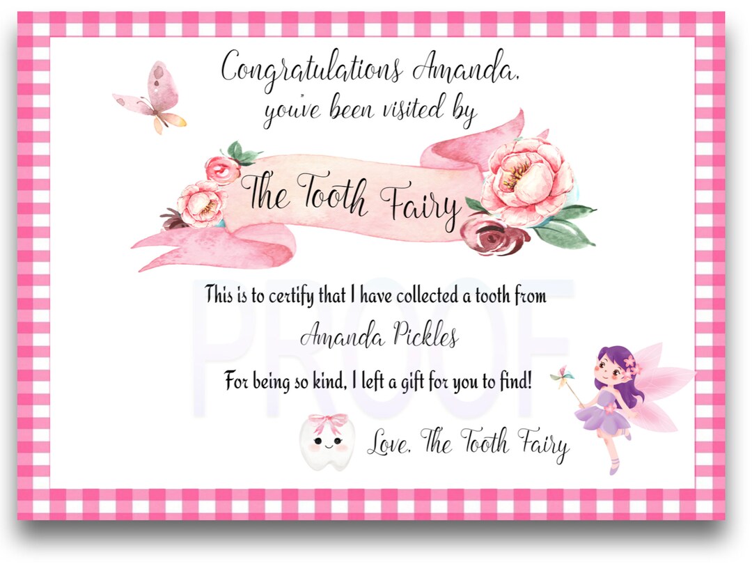 Precious Pink Check Tooth Fairy Receipt Digital Template DIY - Etsy